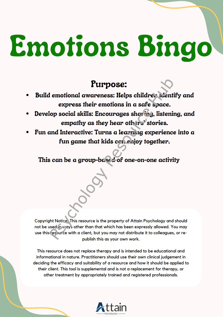 Emotion Bingo Game for Children's Emotional Awareness – Psychology ...