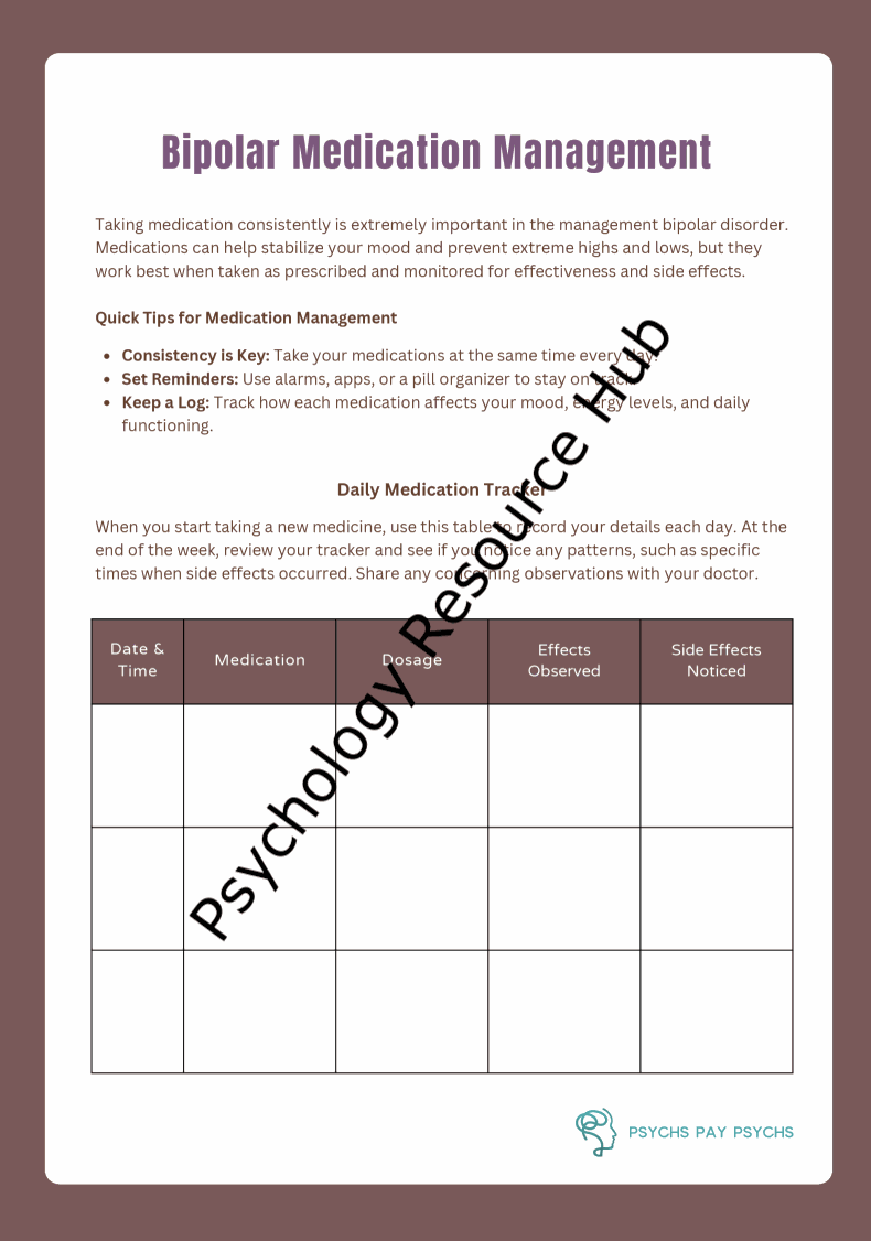 Bipolar Medication Management Worksheet for Effective Care – Psychology ...
