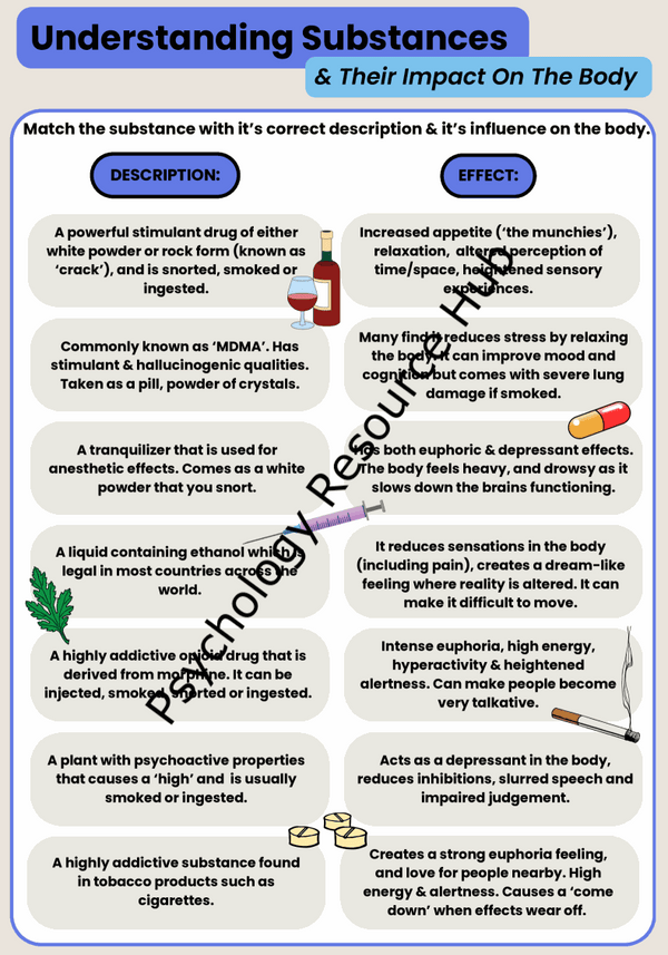 Understanding Substances and Their Impact - Body Effects Worksheet ...
