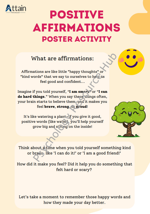 Positive Affirmations Poster | Children's Therapy Activity – Psychology ...