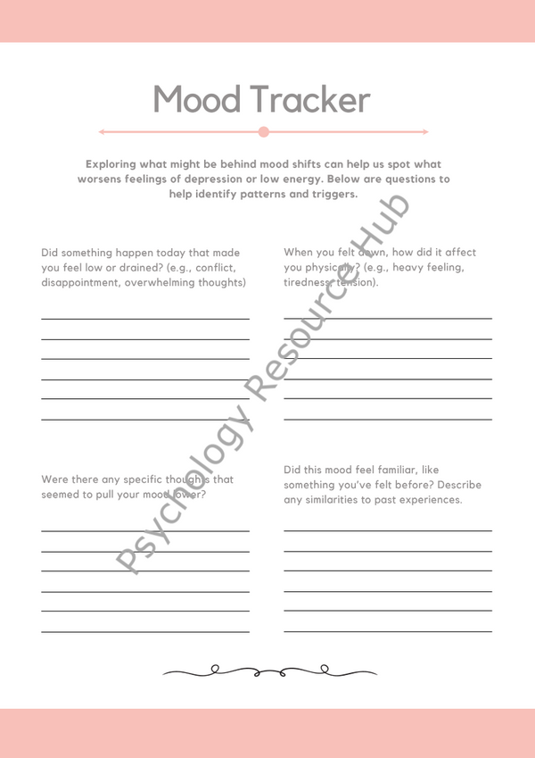 Daily Mood Tracking Chart | CBT Therapy Worksheet – Psychology Resource Hub