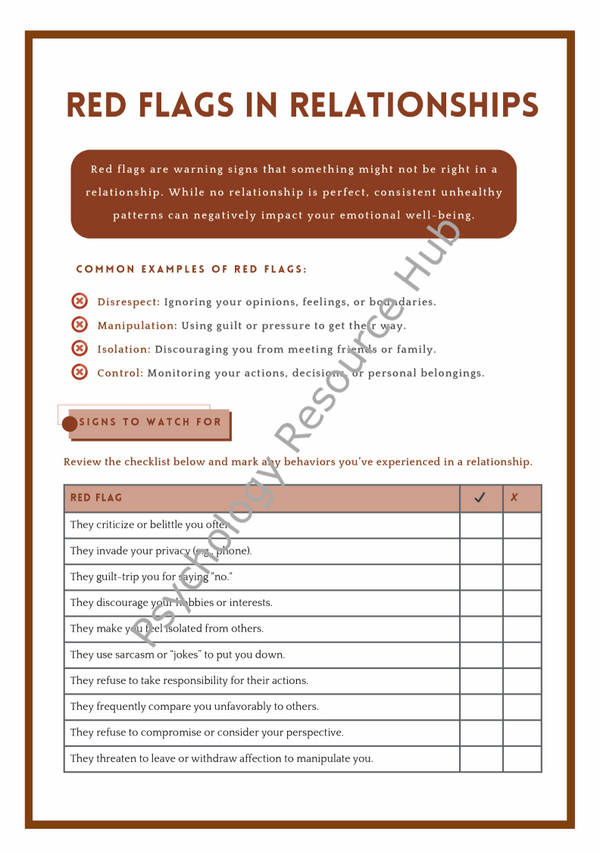 Red Flags in Relationships - Worksheet to Identify Healthy Boundaries ...